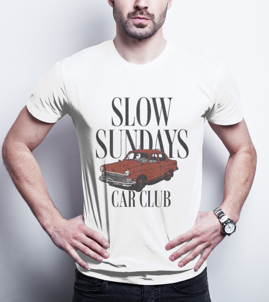 Slow Sundays Car Club Vintage Red Classic Car T-Shirt