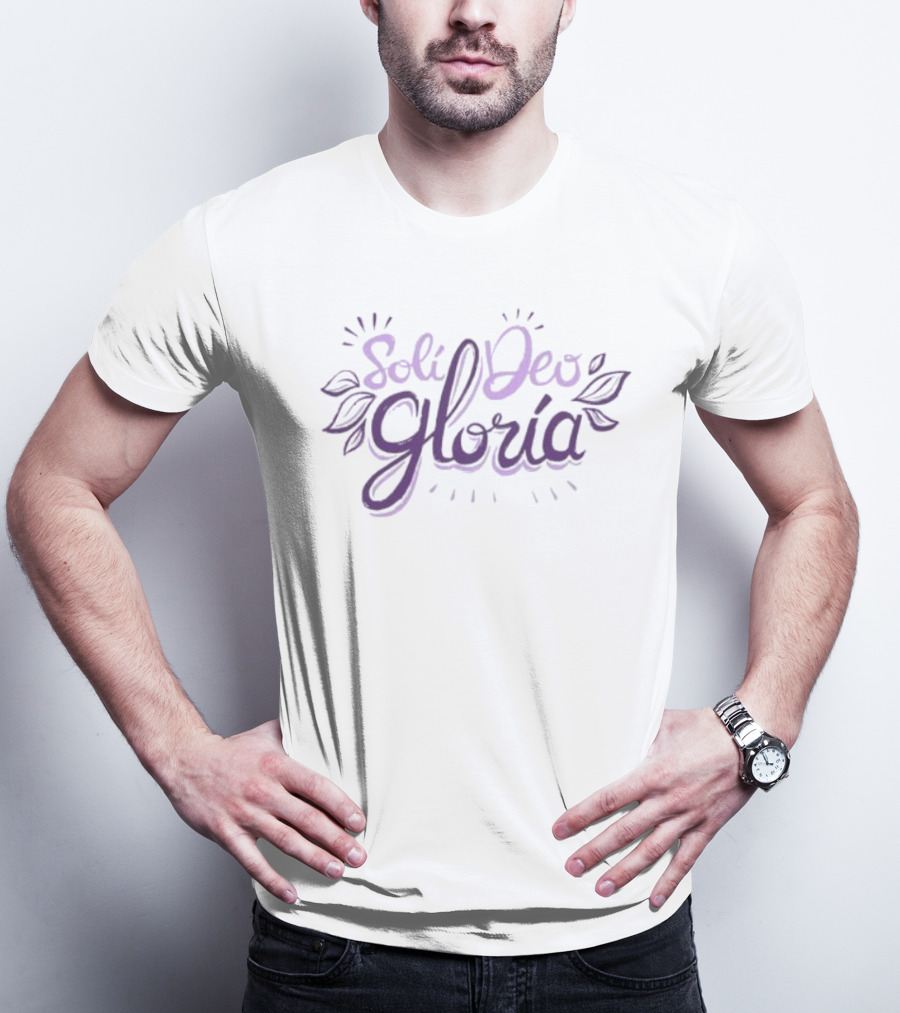 Soli Deo Gloria Purple Handwritten Script With Leaves T-Shirt