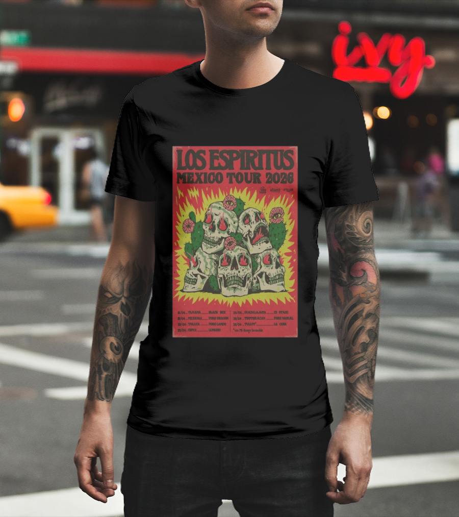 Los Espiritus Mexico Tour 2026 Tijuana Guadalajara Teotihuacan Tour Dates T-Shirt