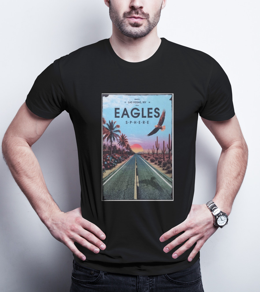 Eagles March 27 28 2026 Las Vegas NV Sphere Desert Road Sunset Scene T-Shirt