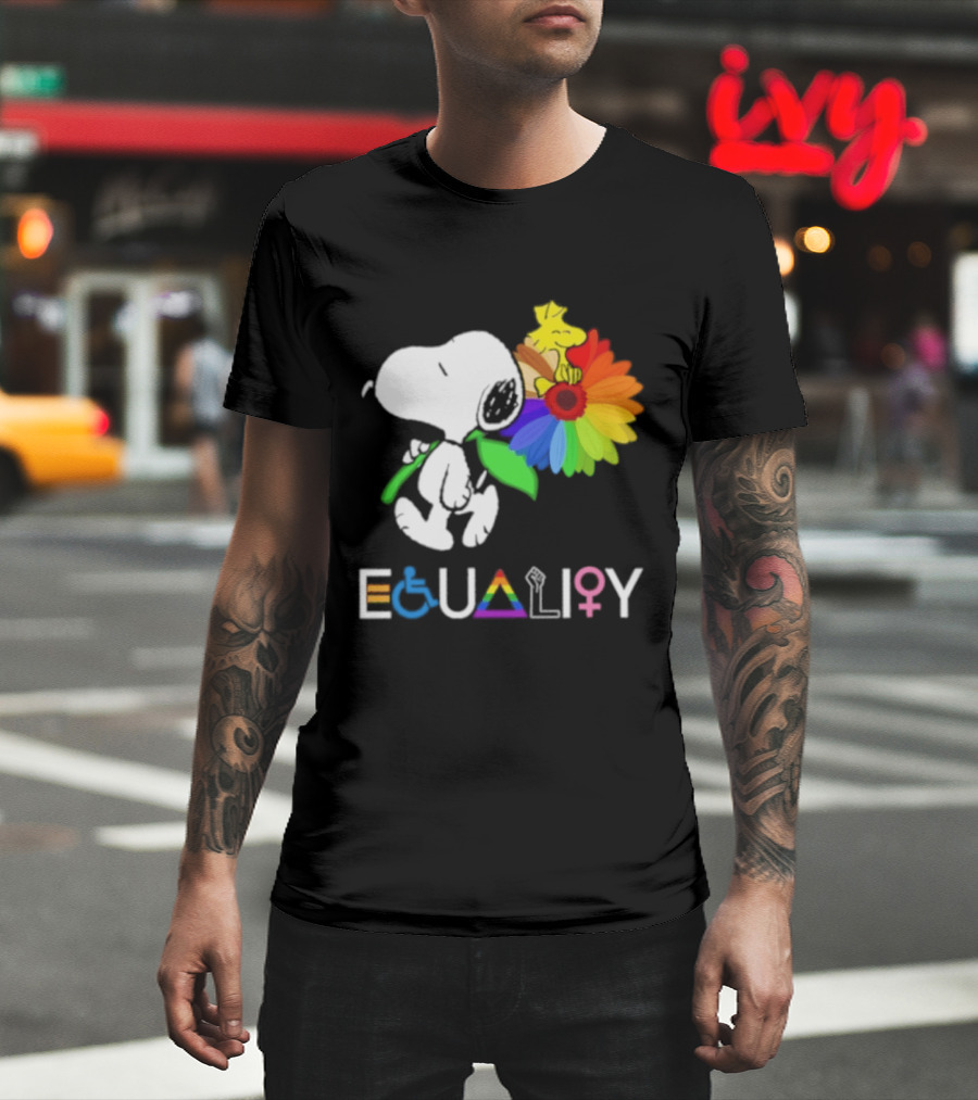 Snoopy Flower Equality Rainbow LGBTQ+ Inclusivity T-Shirt