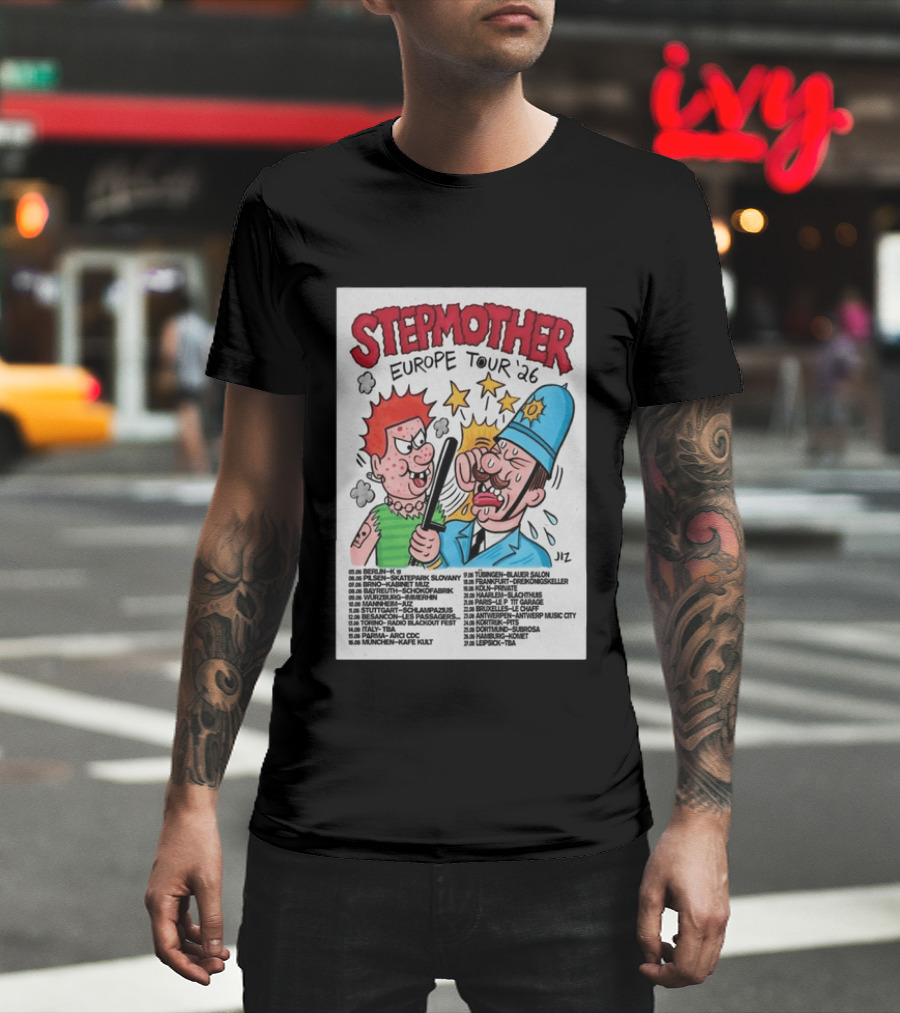 Stepmother Europe Tour 2026 Cartoon Punk Rock Dates And Locations T-Shirt