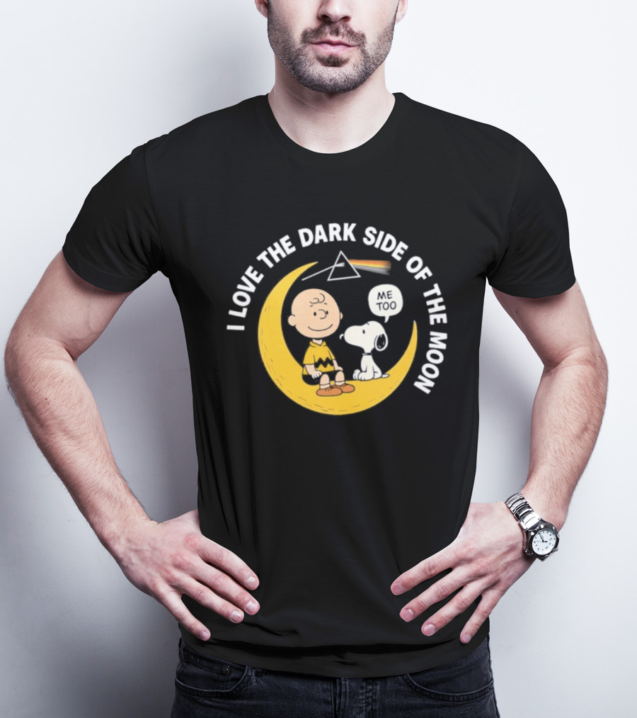 Peanuts I Love The Dark Side Of The Moon Charlie Brown Snoopy Woodstock Moon Prism T-Shirt
