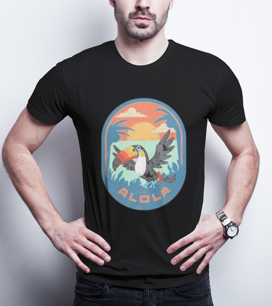 Alola Pokémon Toucan Tropical Sunset Scene T-Shirt