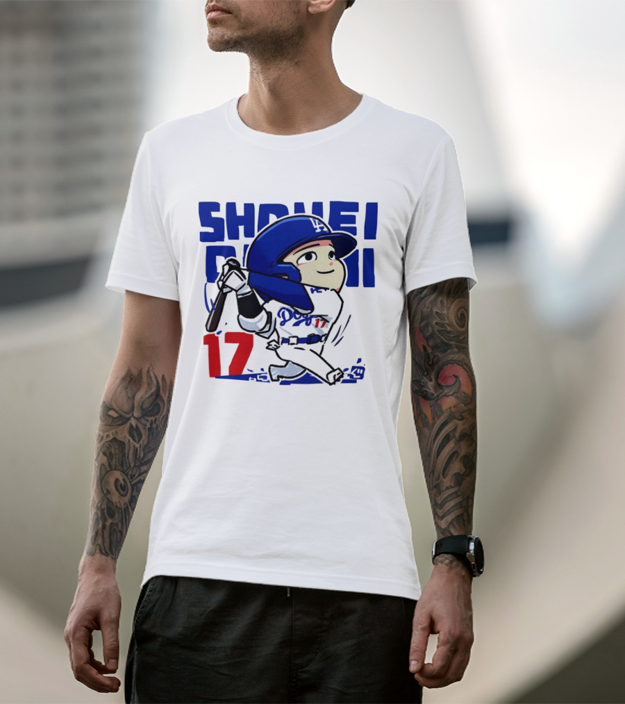 Shohei Ohtani Los Angeles Dodgers Cartoon Major League Baseball Number 17 T-Shirt