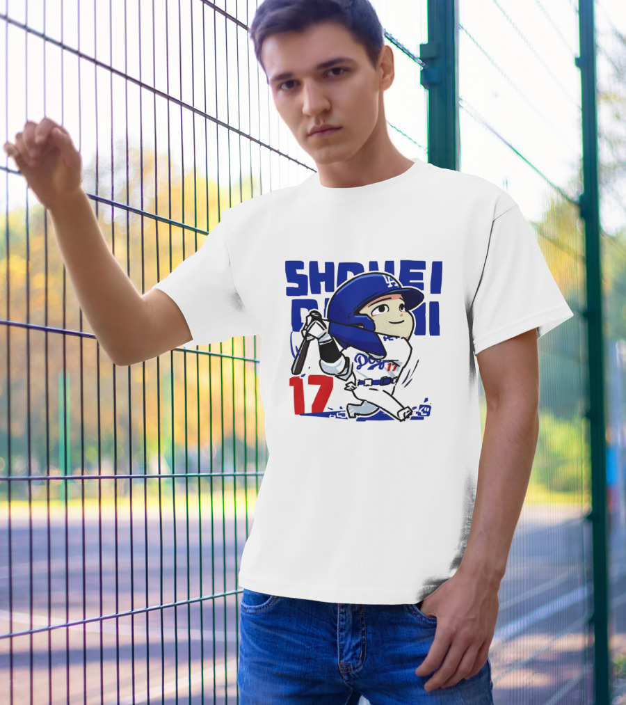 Shohei Ohtani Los Angeles Dodgers Cartoon Major League Baseball Number 17 T-Shirt