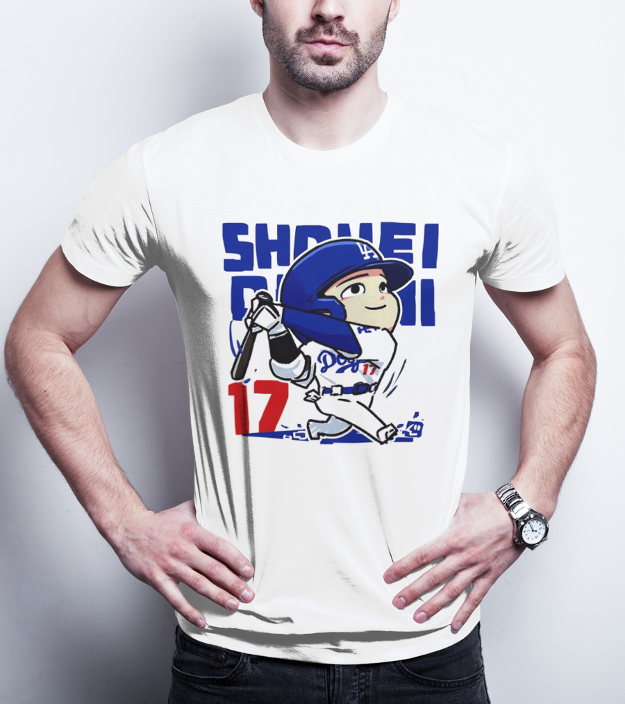 Shohei Ohtani Los Angeles Dodgers Cartoon Major League Baseball Number 17 T-Shirt