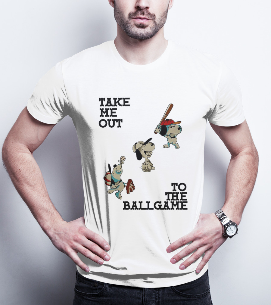 Snoopy Take Me Out To The Ballgame Baseball Red Cap Batting And Catching T-Shirt