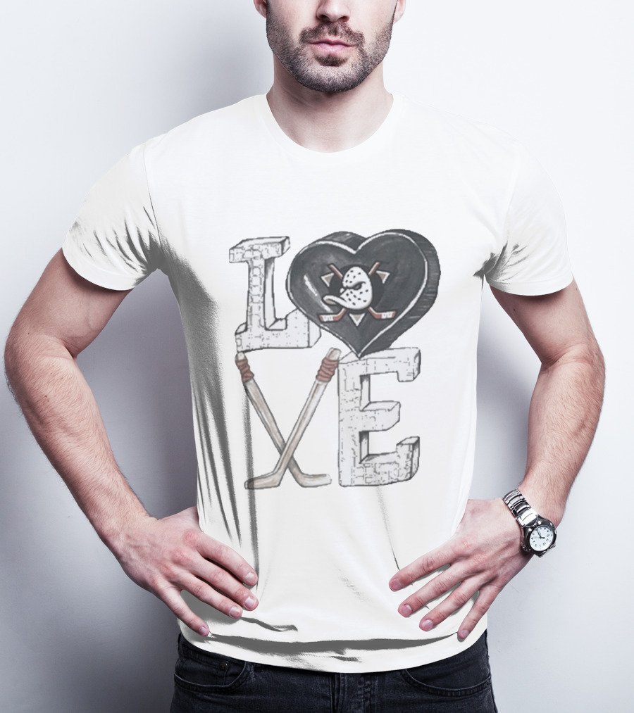 Anaheim Ducks Puck Heart Love Hockey Sticks T-Shirt