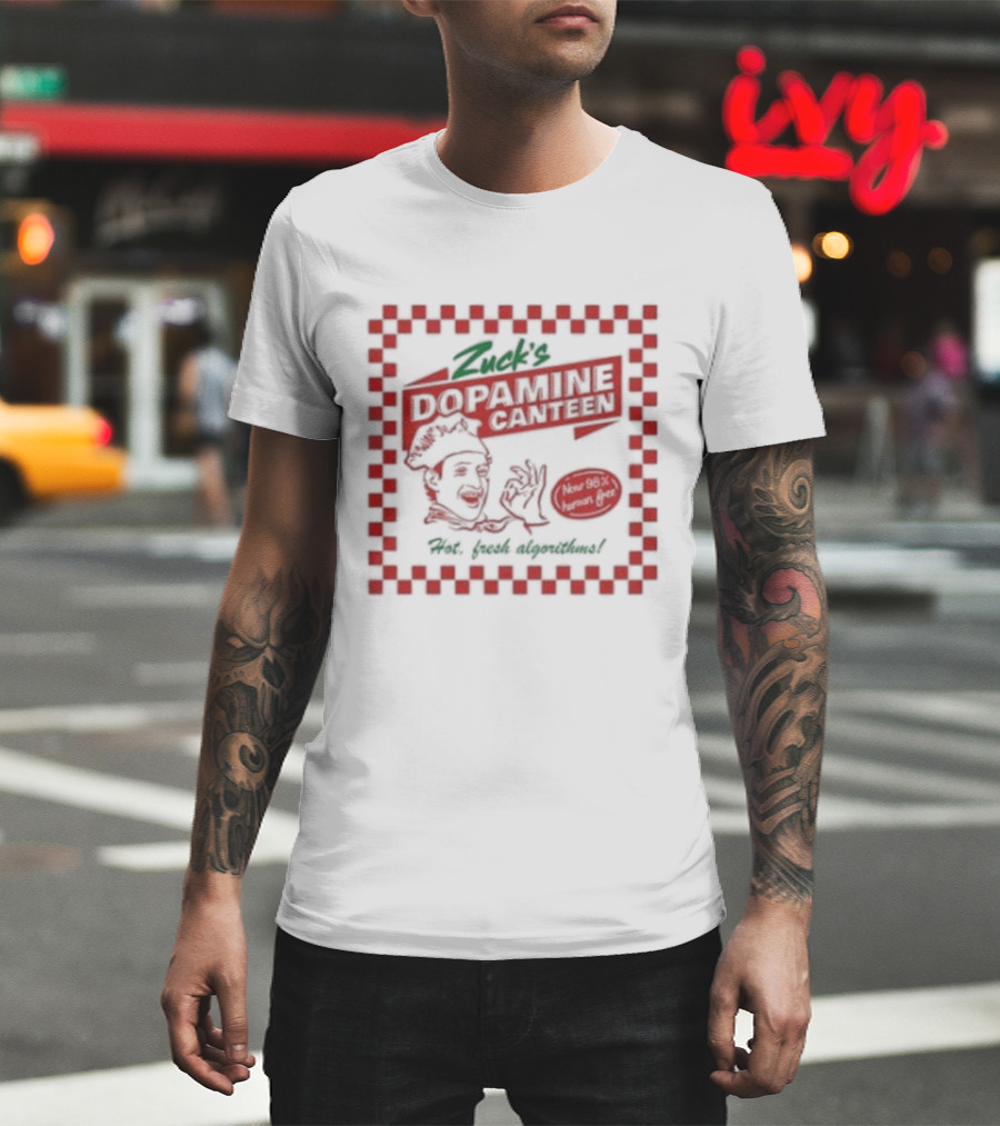 Zuck's Dopamine Canteen Red Retro Illustration By Jim'll Paint It T-Shirt