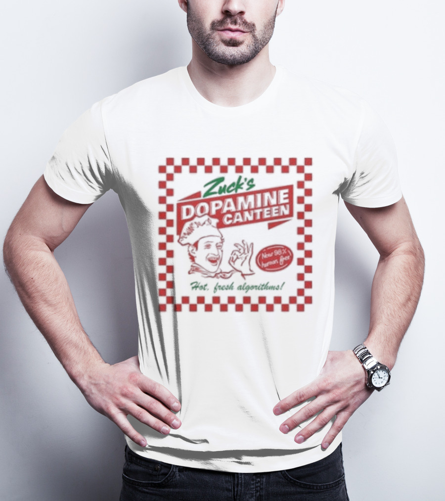 Zuck's Dopamine Canteen Red Retro Illustration By Jim'll Paint It T-Shirt