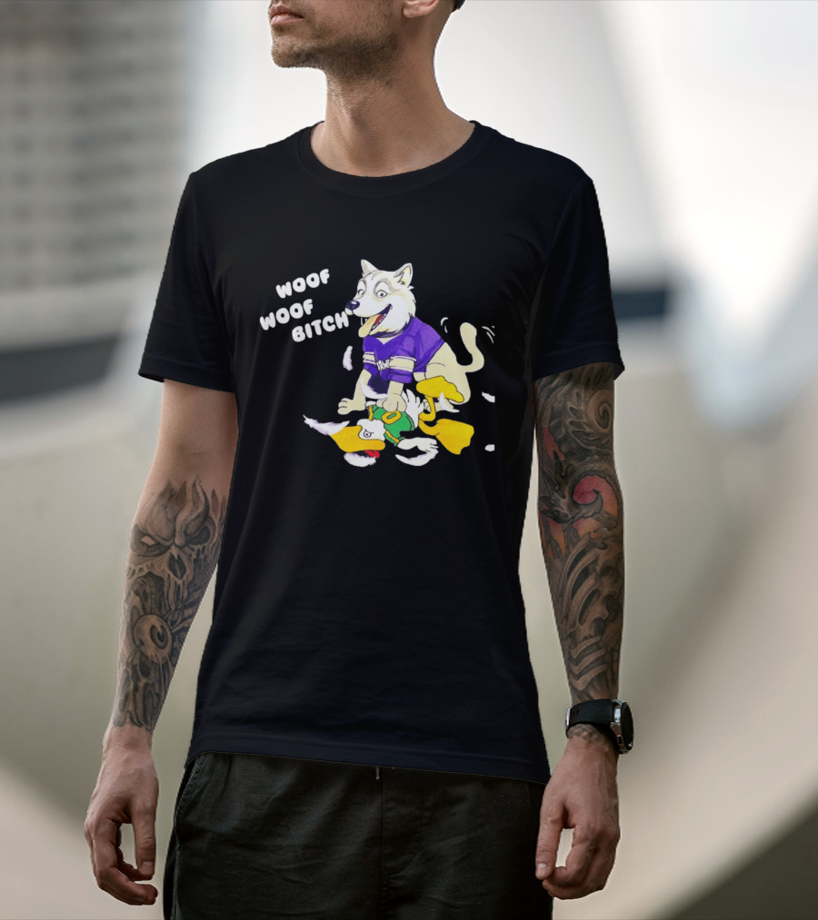 Washington Huskies Woof Woof Bitch Cartoon Mascot Scene T-Shirt