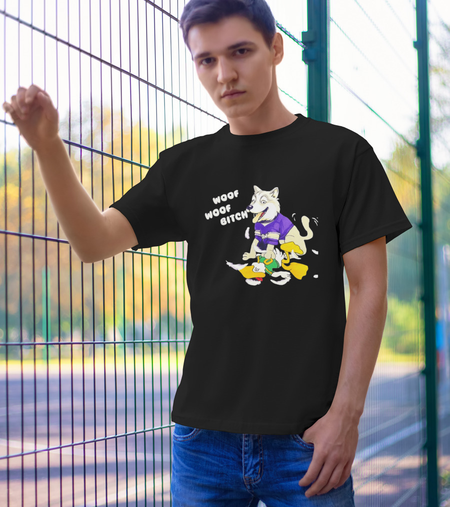 Washington Huskies Woof Woof Bitch Cartoon Mascot Scene T-Shirt