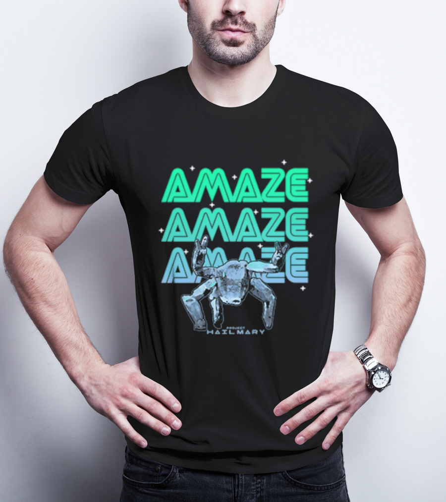 Amaze Amaze Amaze Project Hail Mary Rocky Alien Neon T-Shirt