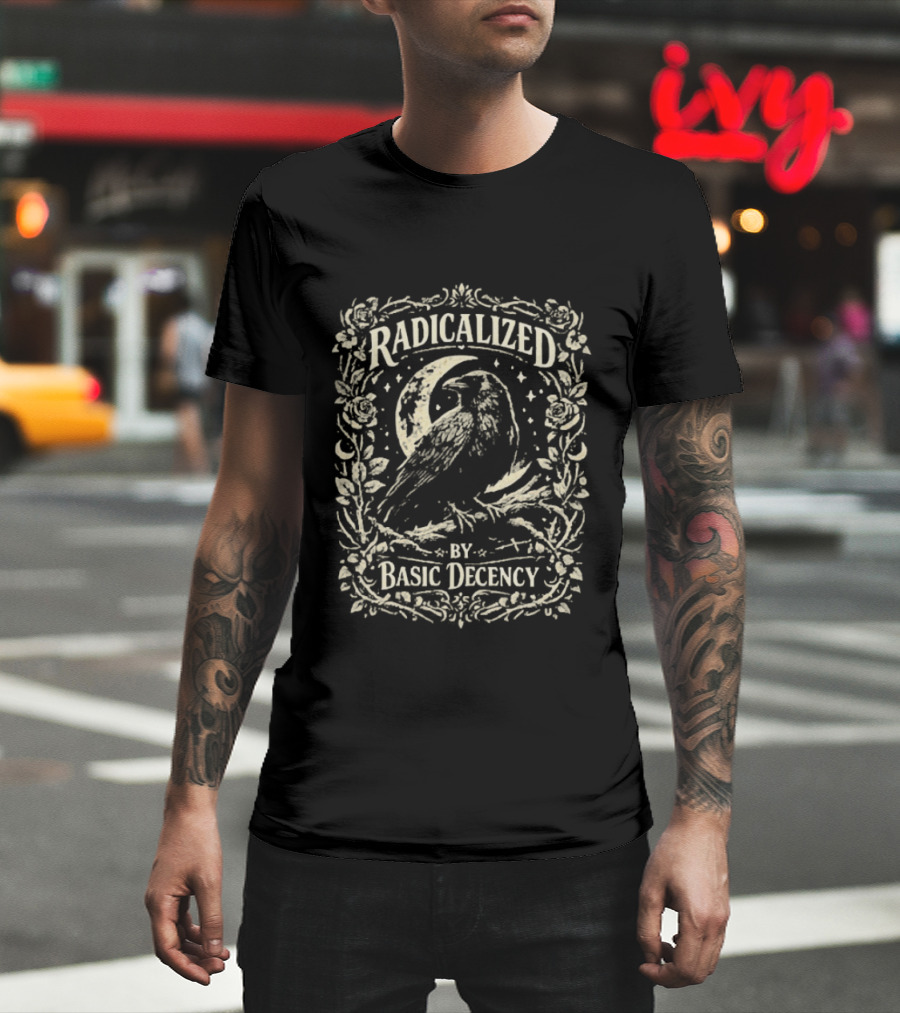 Radicalized By Basic Decency Raven Vintage Floral Frame T-Shirt