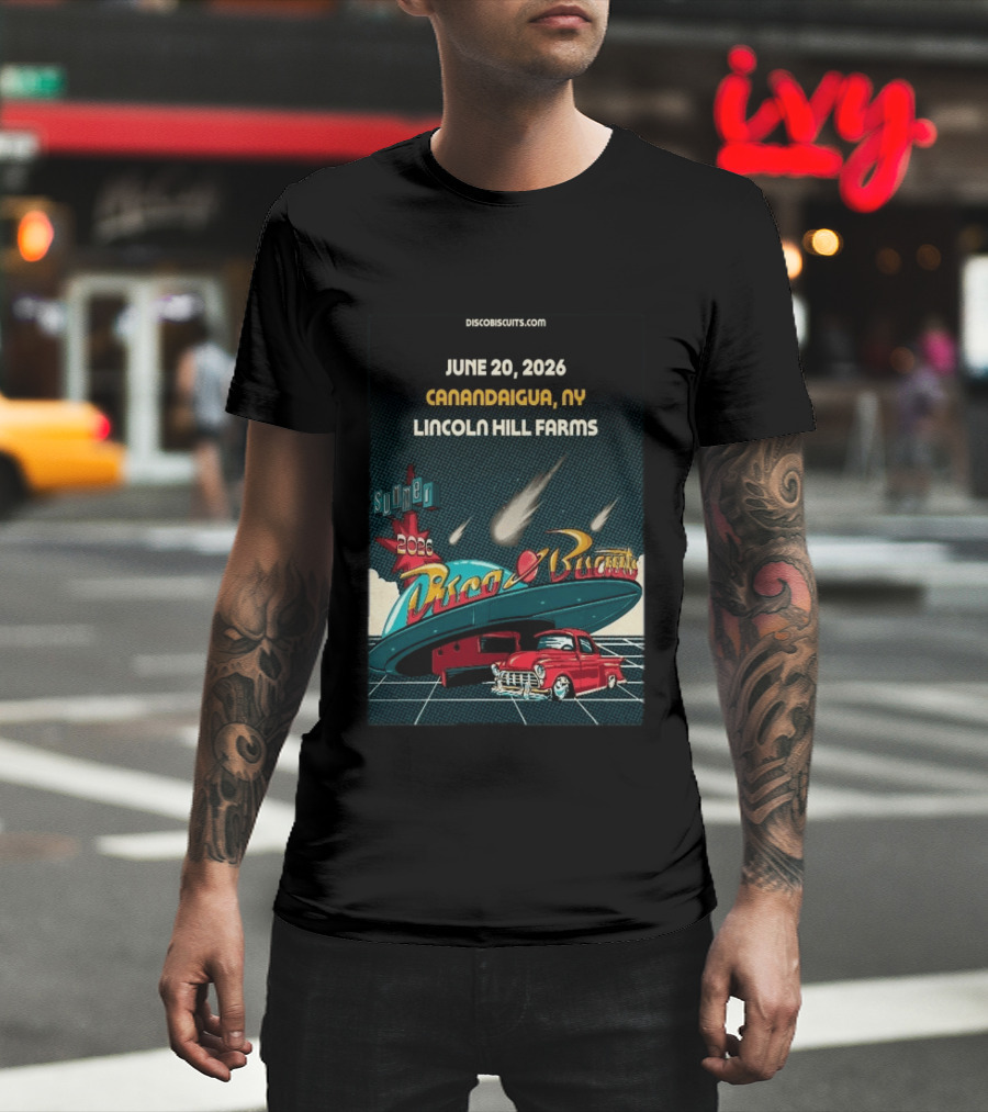 Disco Biscuits June 20 2026 Canandaigua NY Lincoln Hill Farms Summer Tour T-Shirt