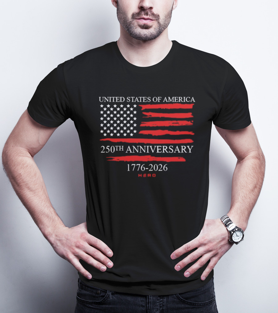 United States Of America 250th Anniversary 1776 2026 With US Flag Hero T-Shirt