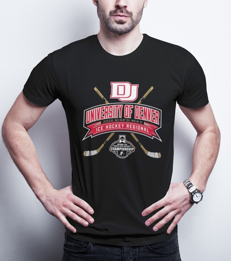 University Of Denver 2026 NCAA DI Men's Ice Hockey Regional Championships Pioneers DJ Logo Hockey Sticks T-Shirt