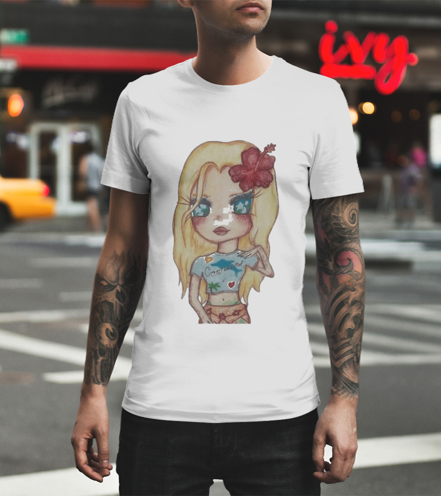 Zara Larsson Midnight Sun Tour 2025 Cartoon Illustration With Blonde Girl And Red Flower T-Shirt