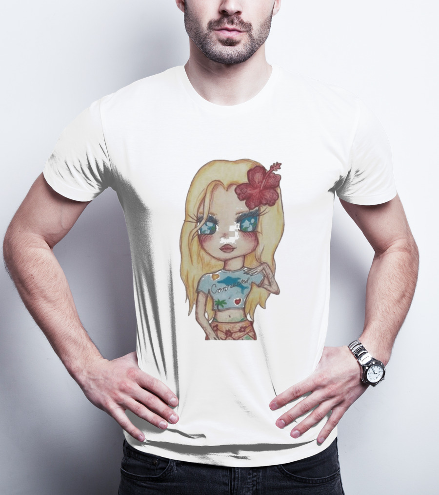 Zara Larsson Midnight Sun Tour 2025 Cartoon Illustration With Blonde Girl And Red Flower T-Shirt