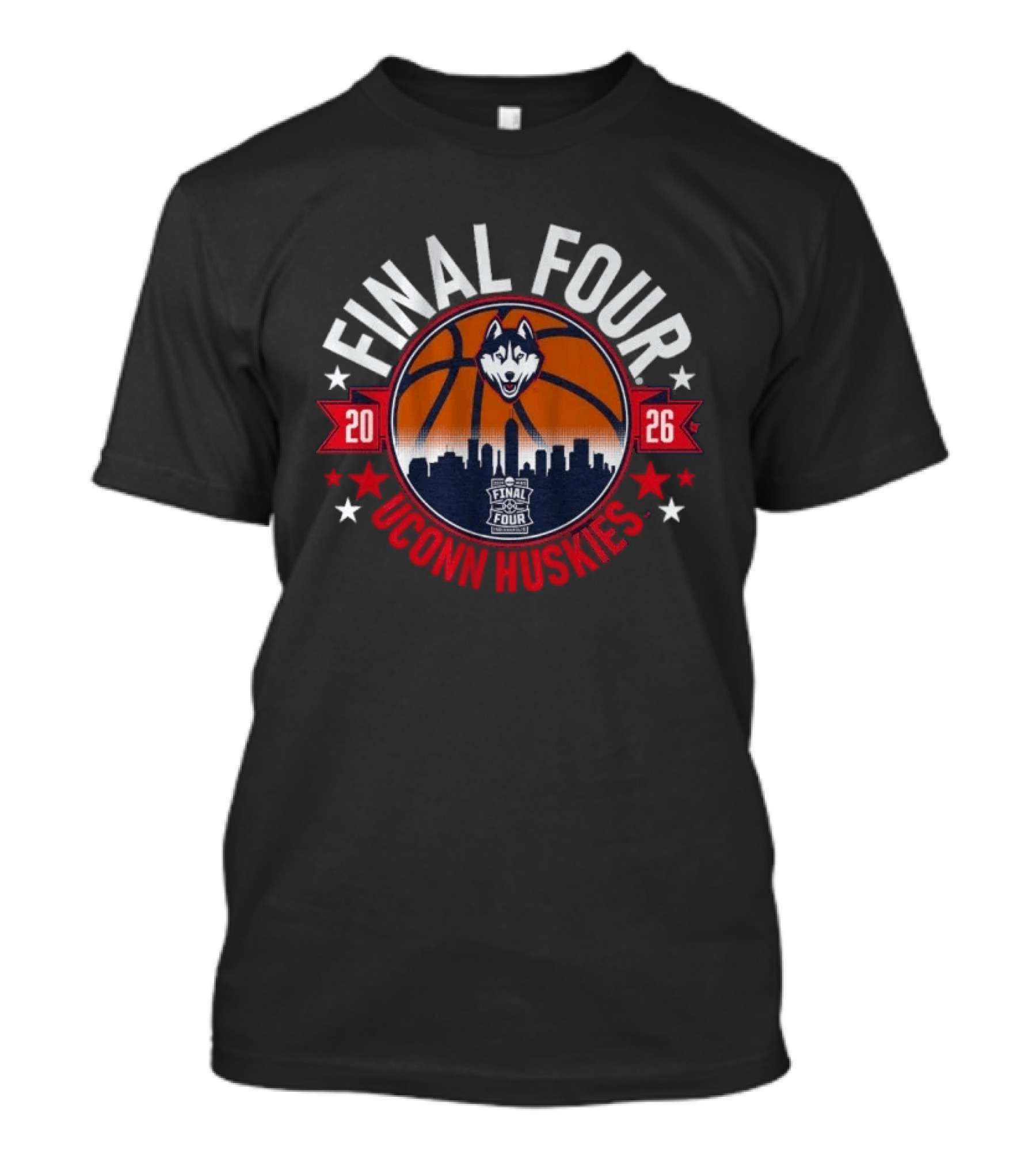 UConn Huskies 2026 Final Four Basketball Skyline Stars T-Shirt