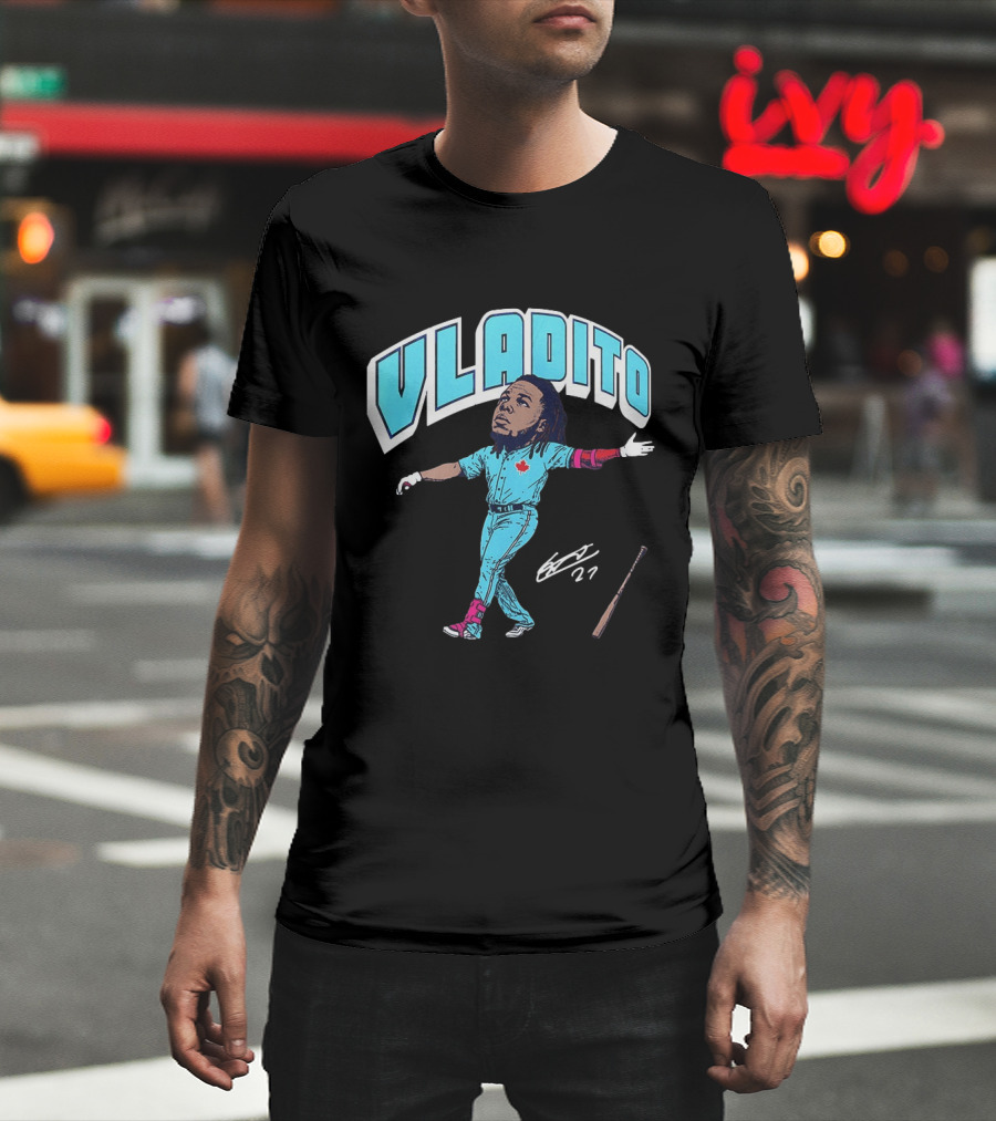 Vladito Vladimir Guerrero Jr. Toronto Blue Jays Caricature Baseball Card 27 T-Shirt