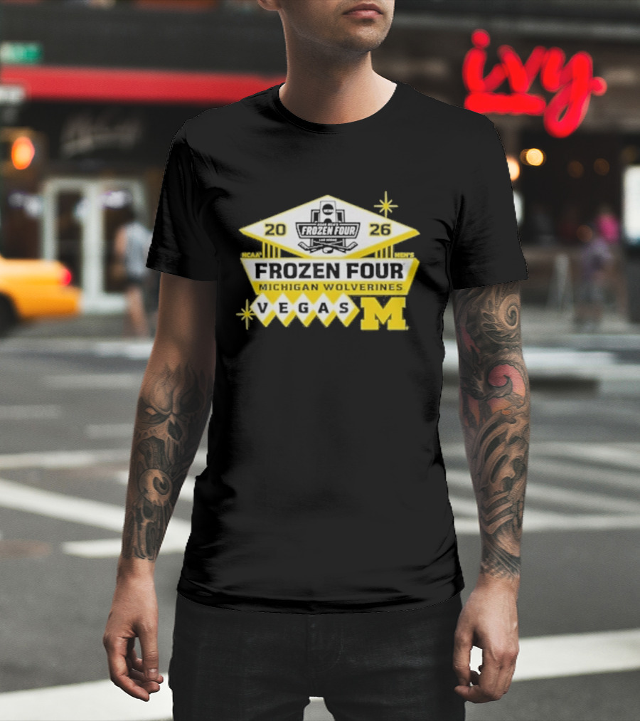 2026 NCAA Men's Ice Hockey Frozen Four Michigan Wolverines Vegas T-Shirt