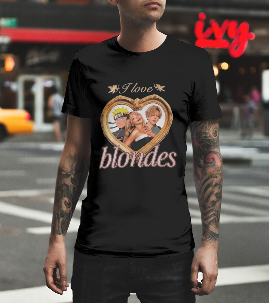 I Love Blondes Naruto Sabrina Carpenter Heart Frame T-Shirt