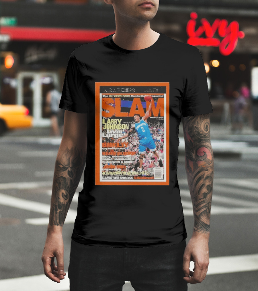 NBA Hoops Larry Johnson Livin Large Charlotte Hornets Slam Premier Issue 2021 22 Panini T-Shirt