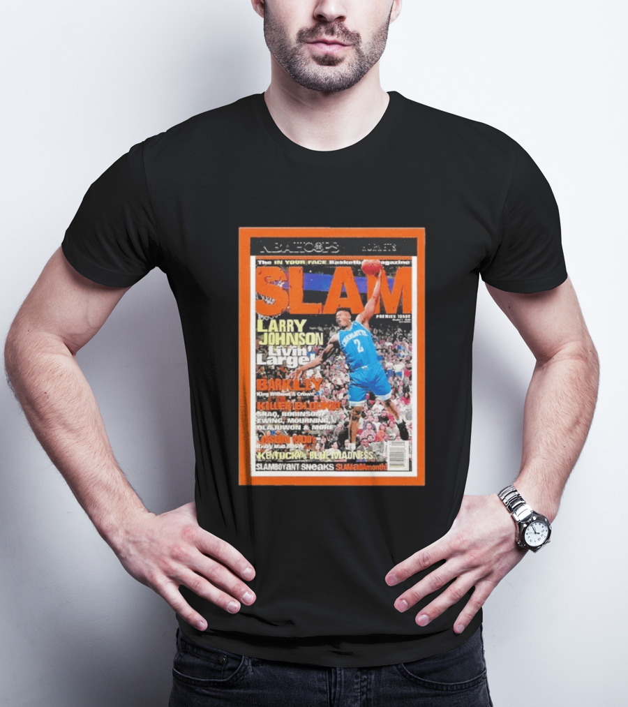 NBA Hoops Larry Johnson Livin Large Charlotte Hornets Slam Premier Issue 2021 22 Panini T-Shirt