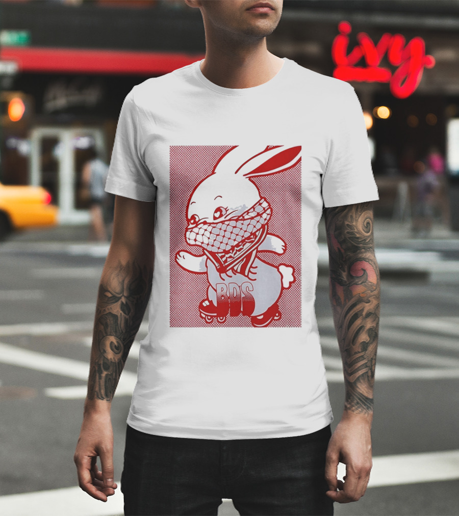 BDS Palestine Bunny With Keffiyeh And Roller Skates T-Shirt