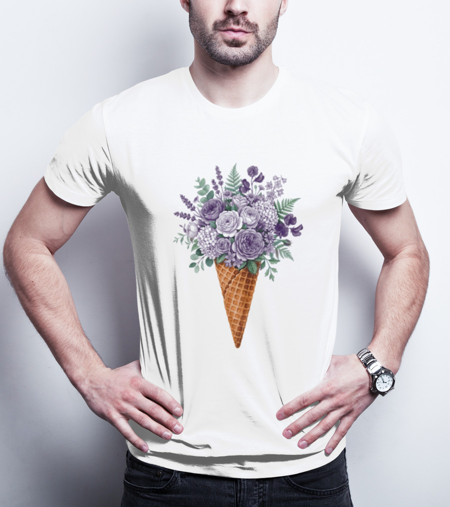 Floral Ice Cream Cone Plant Bouquet T-Shirt