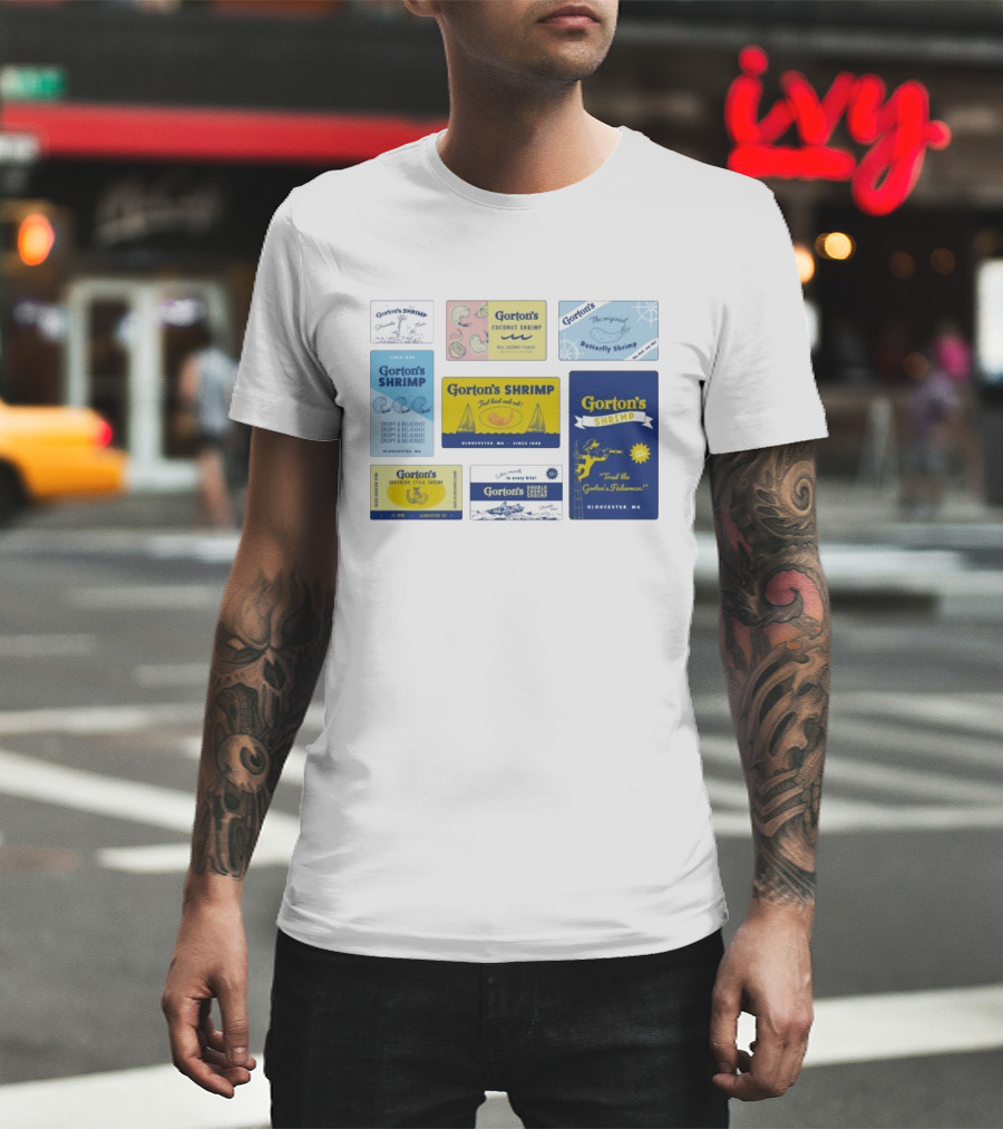 Gorton's Seafood Shrimp Box Collection Gloucester MA Vintage Packaging T-Shirt