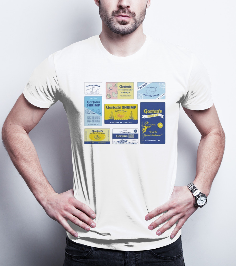 Gorton's Seafood Shrimp Box Collection Gloucester MA Vintage Packaging T-Shirt