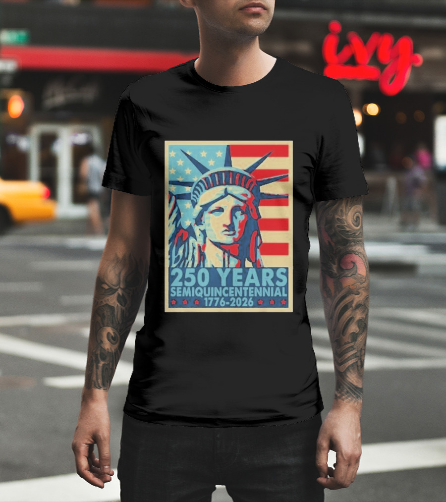 250 Years 1776 2026 Lady Liberty Semiquincentennial With American Flag T-Shirt