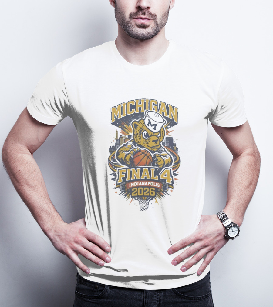 Michigan Wolverines Final Four 2026 Indianapolis Basketball Bear With Sailor Hat T-Shirt