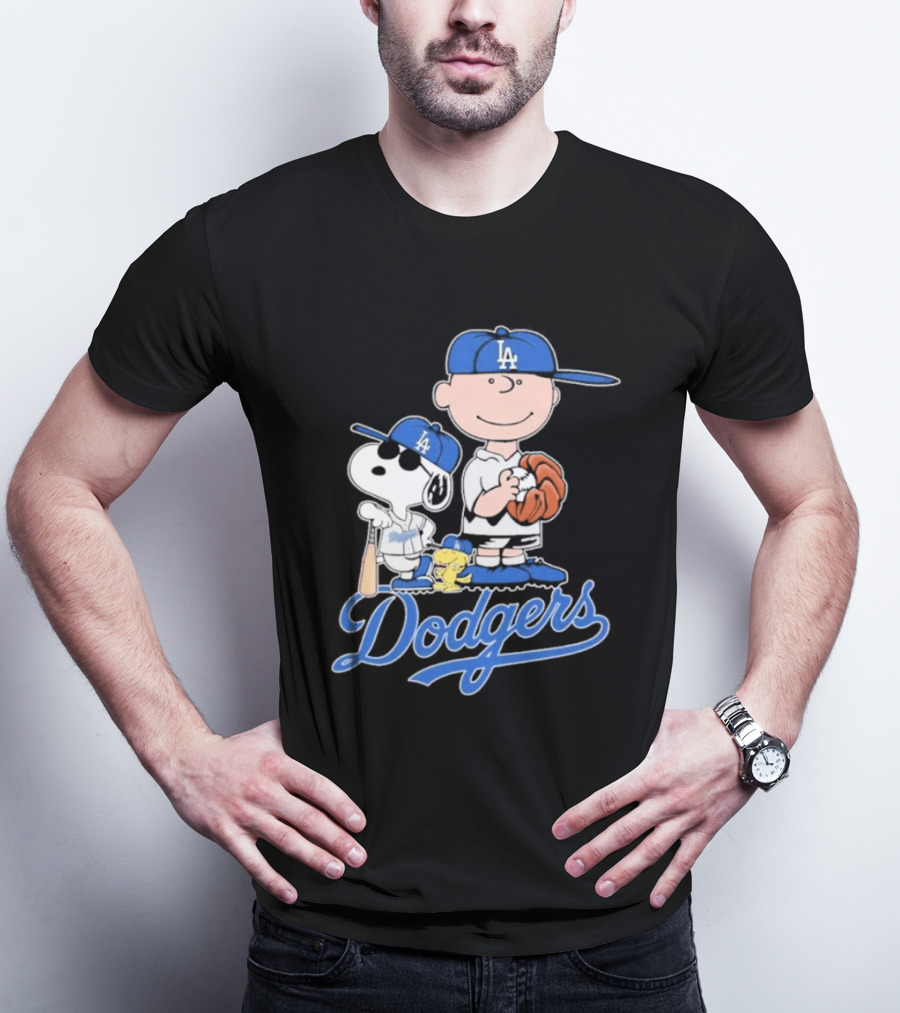 Los Angeles Dodgers Peanuts Snoopy Charlie Brown Woodstock Baseball Collaboration T-Shirt
