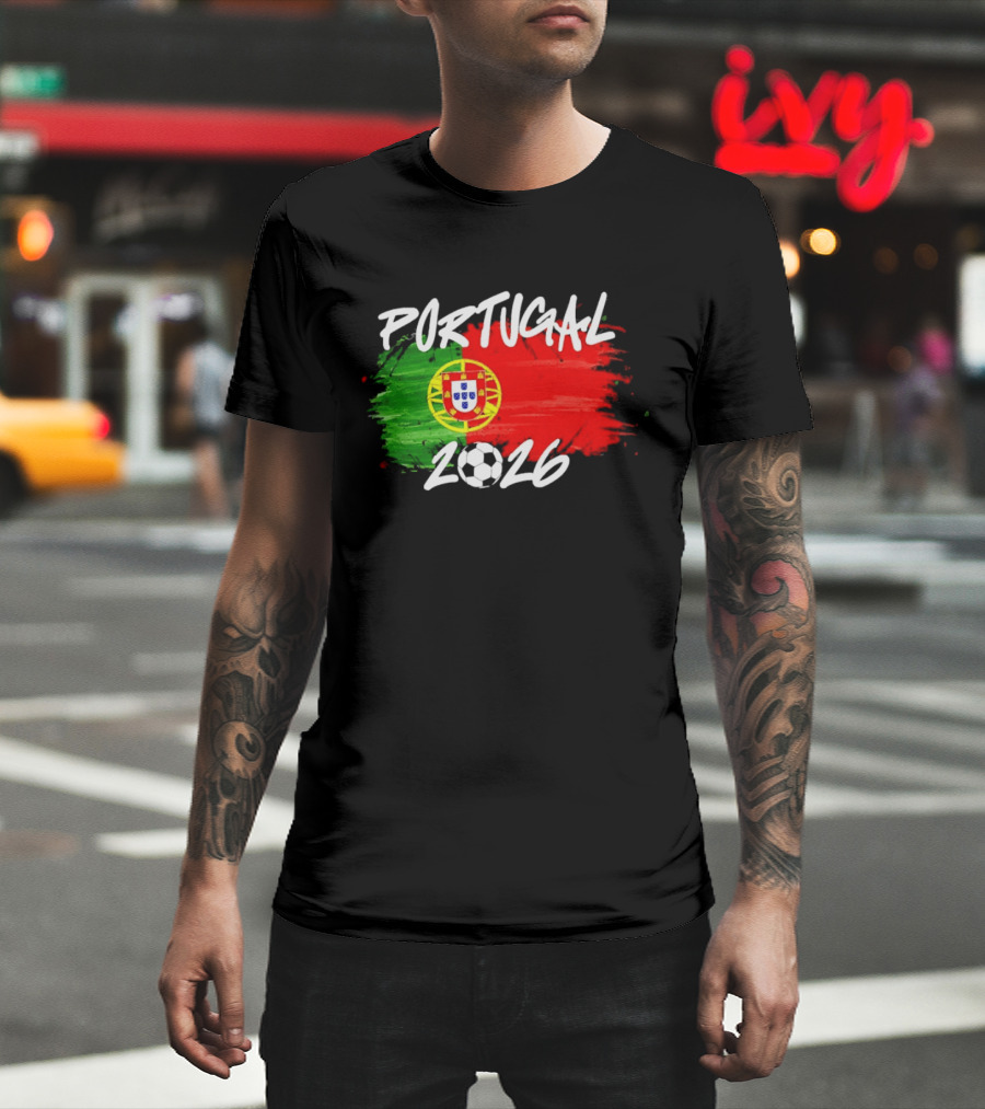 Portugal 2026 Flag With Soccer Ball Paintbrush T-Shirt