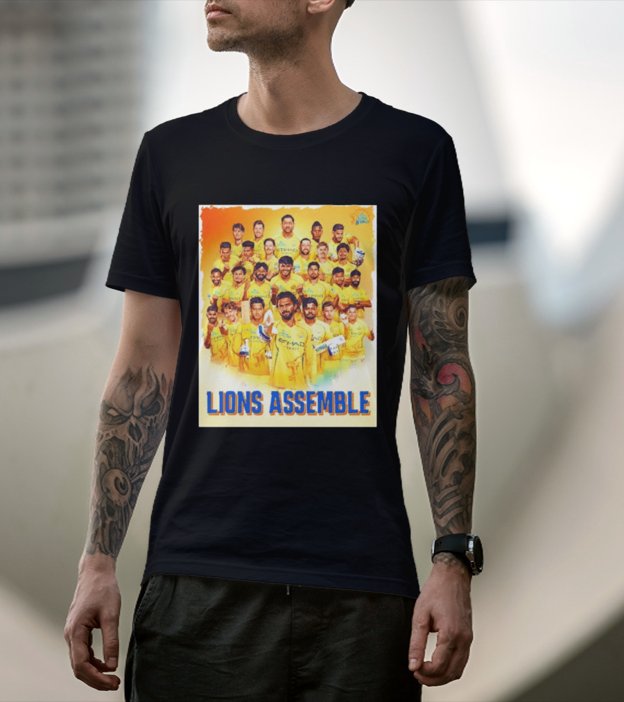 Raring To Roar Lions Assemble Chennai Super Kings Team Celebration T-Shirt