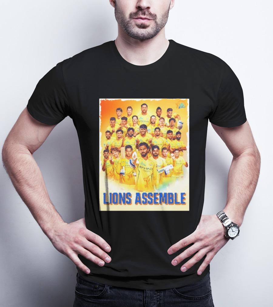 Raring To Roar Lions Assemble Chennai Super Kings Team Celebration T-Shirt