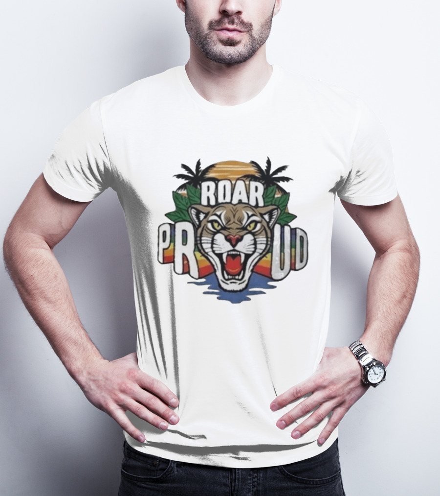 2026 Florida Panthers Roar Proud Pride Night Palm Trees Sunset T-Shirt
