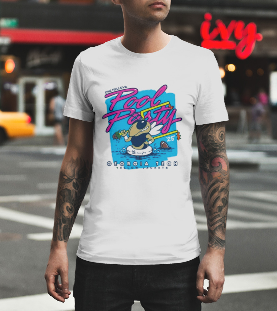 Georgia Tech Yellow Jackets Pool Party Buzz Drinking Summer Vibes T-Shirt