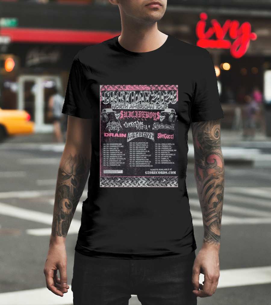 Grey Day 2026 North American Tour Suicide Boys, Destroy Lonely, Ghostemane, Drain, Slim Gucci With Schedule T-Shirt