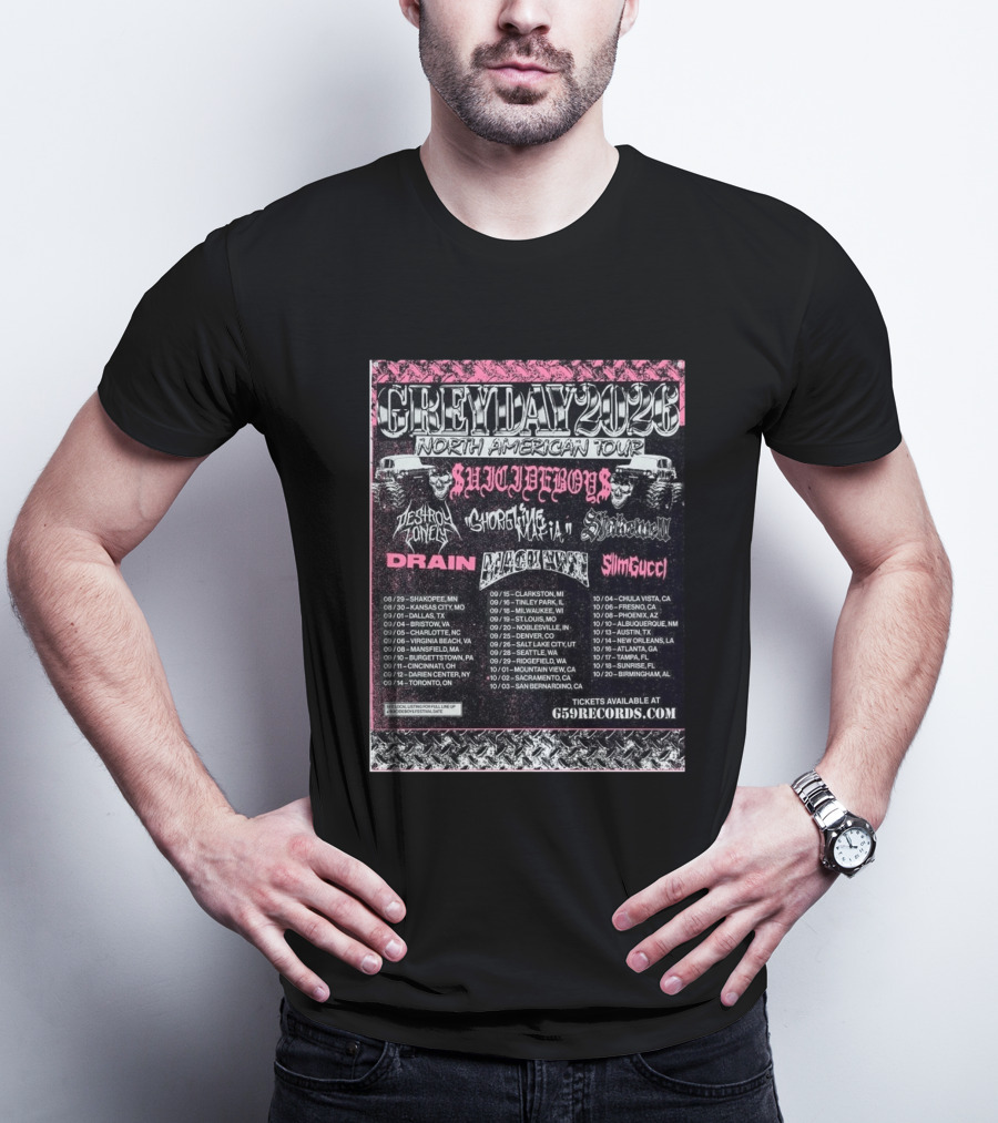 Grey Day 2026 North American Tour Suicide Boys, Destroy Lonely, Ghostemane, Drain, Slim Gucci With Schedule T-Shirt