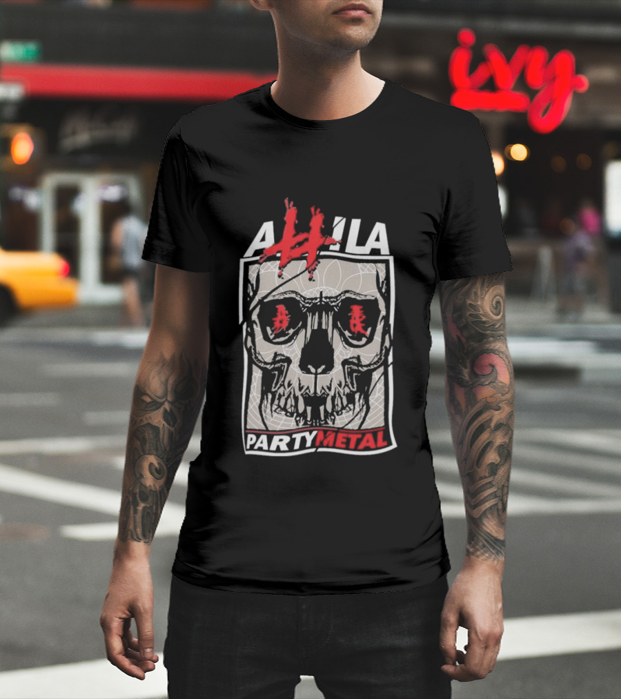 Attila Skull Party Metal Graphic With Red Accents T-Shirt