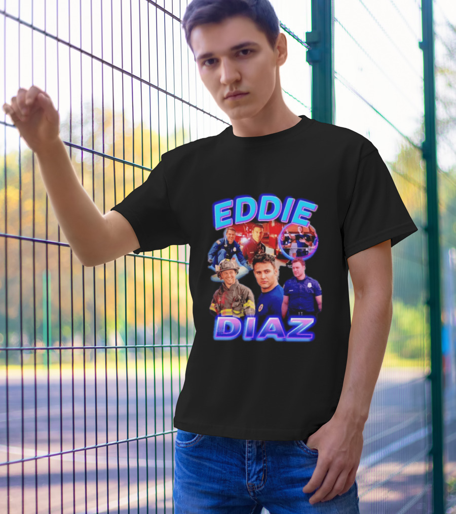 Eddie Diaz Firefighter Collage Action Scenes And Portraits T-Shirt