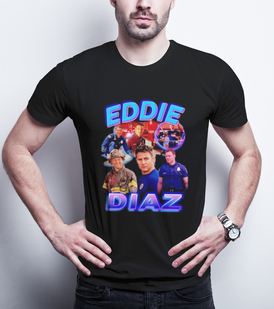 Eddie Diaz Firefighter Collage Action Scenes And Portraits T-Shirt