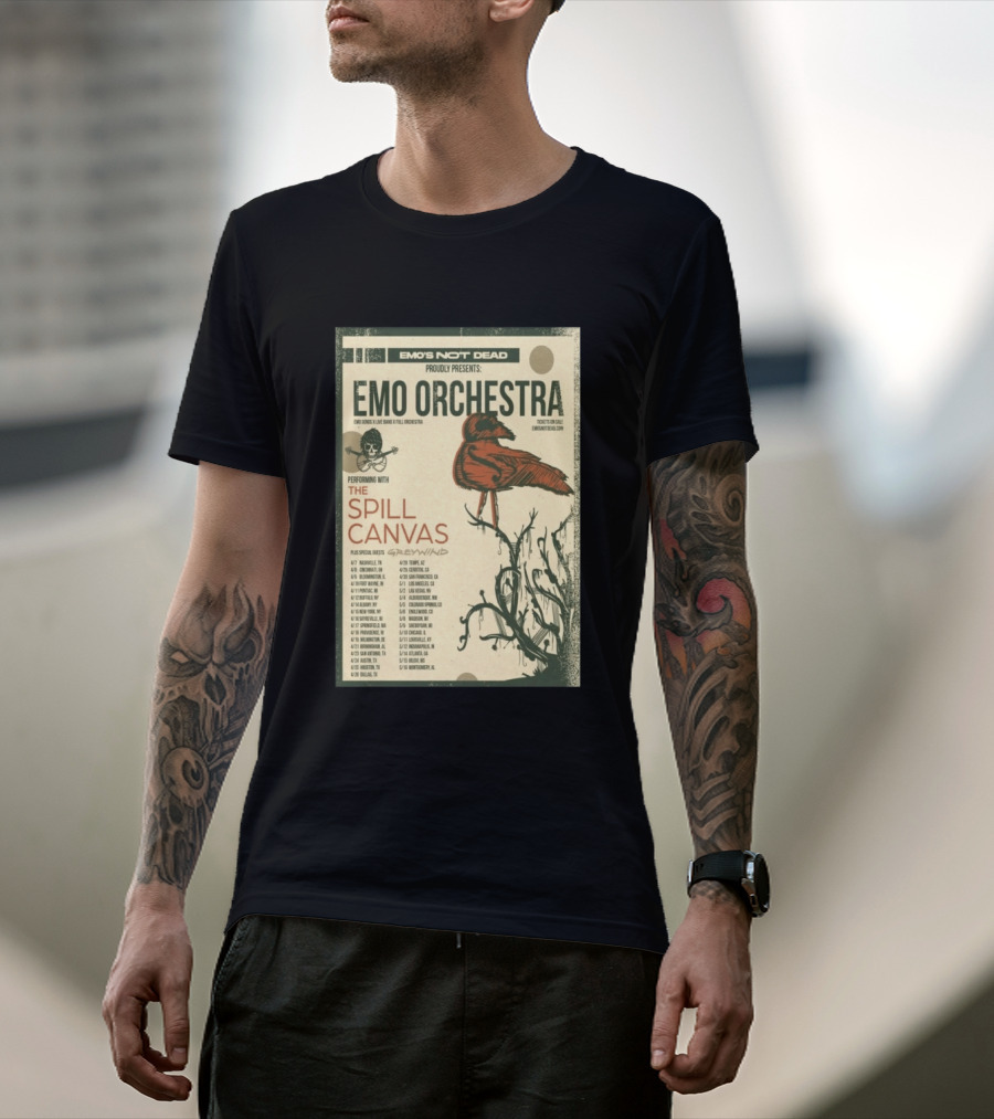 Emo Orchestra USA Tour 2026 With The Spill And Greywind Tour Dates T-Shirt