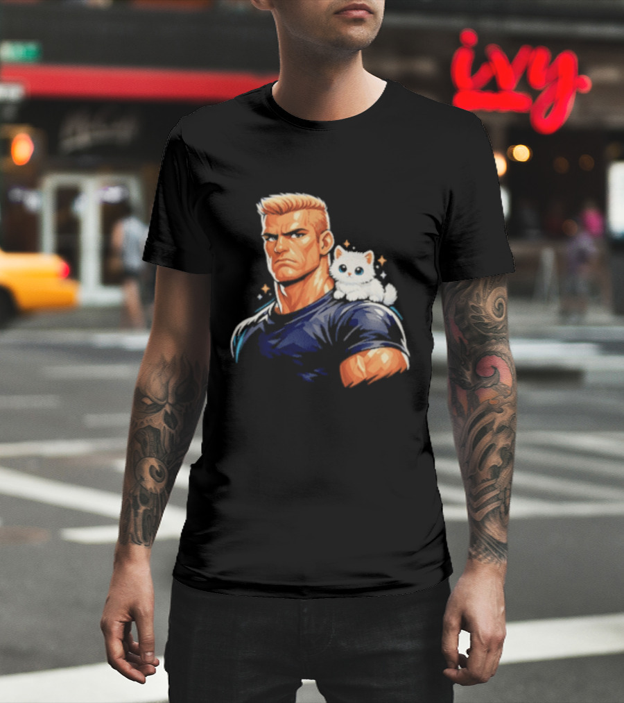 GigaChad With Tiny Cat Meme Buff Aesthetic T-Shirt