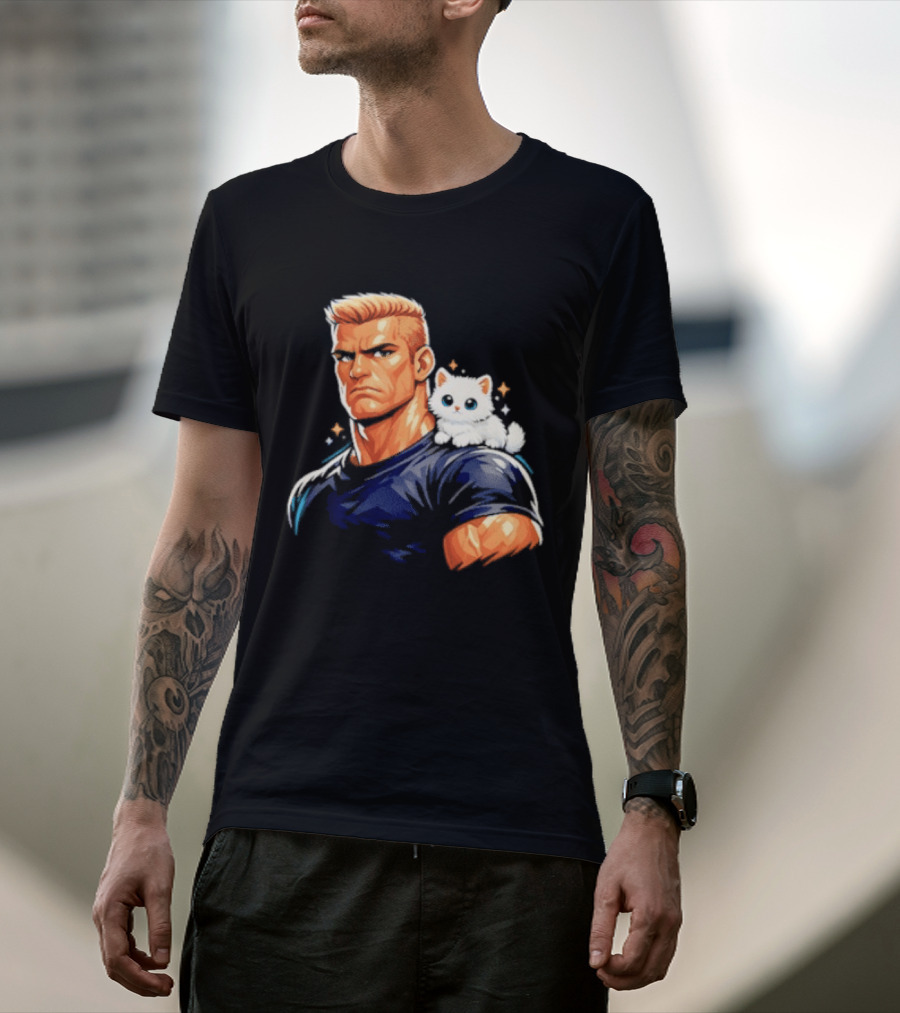 GigaChad With Tiny Cat Meme Buff Aesthetic T-Shirt